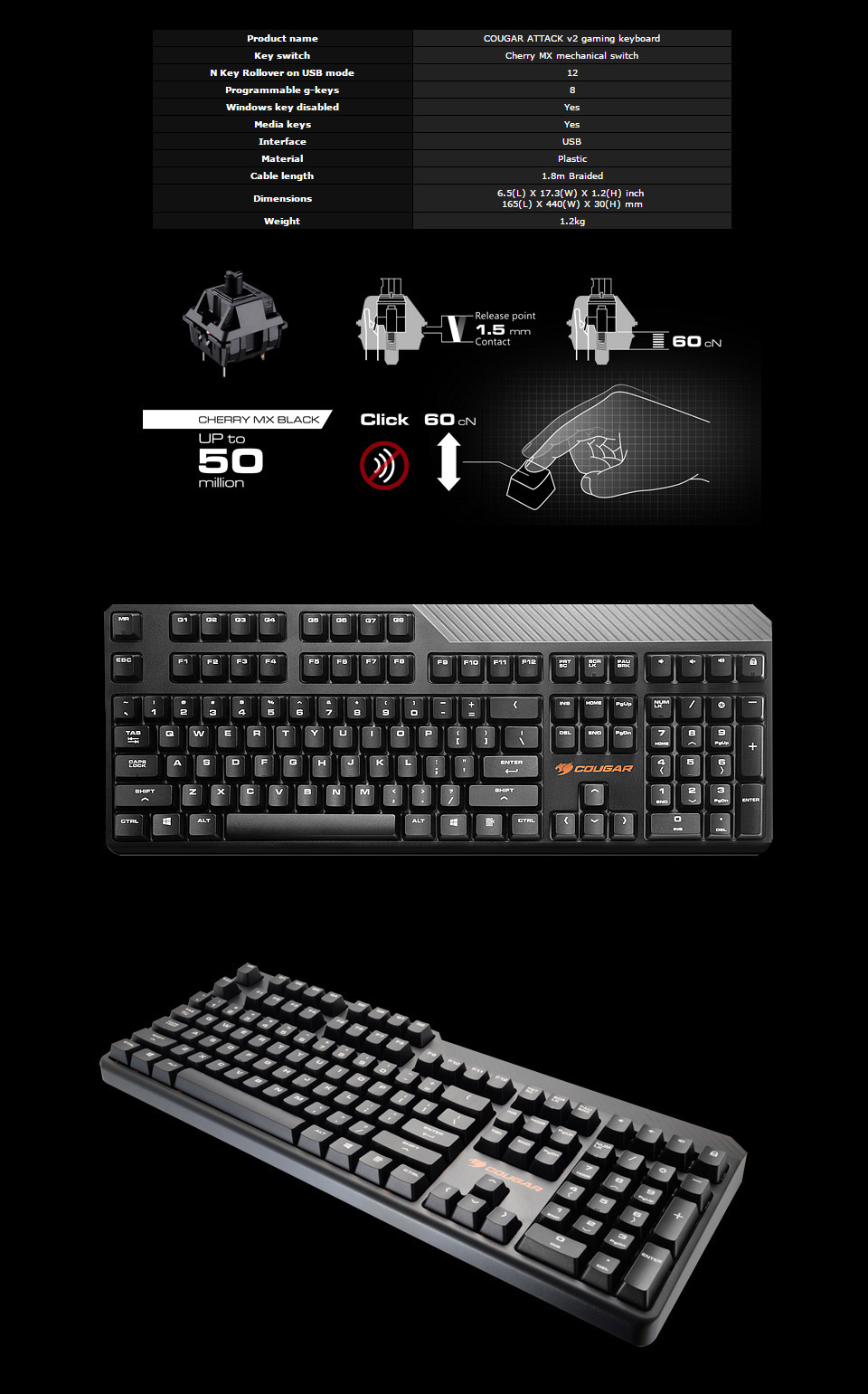 Buy Cougar Attack 2 Mechanical Gaming Keyboard Cherry Black [CGR ...