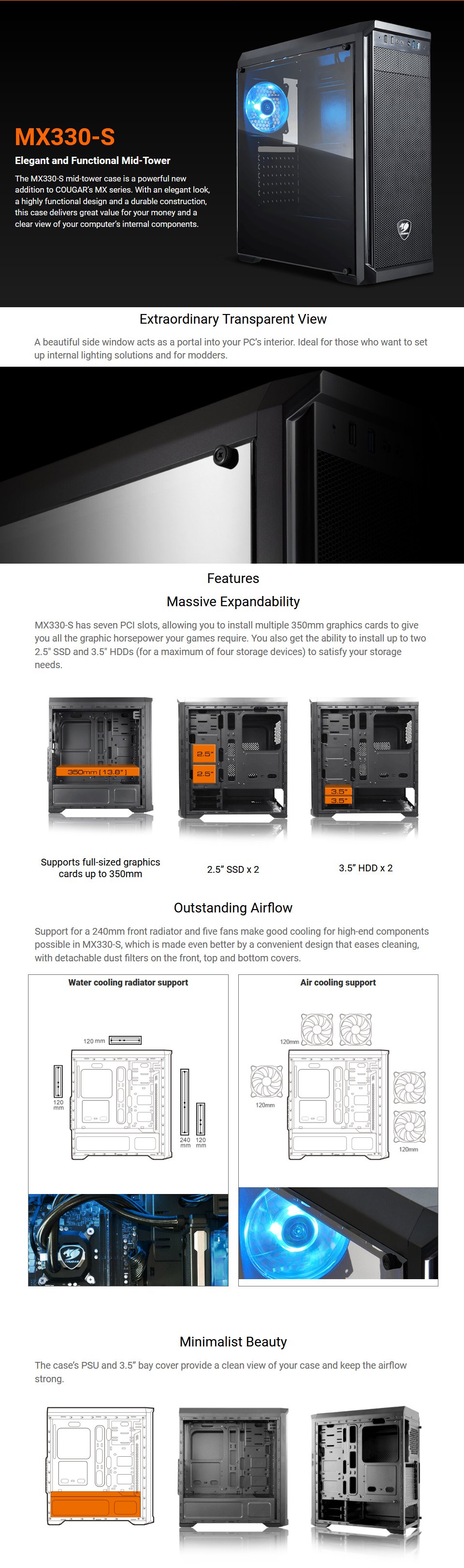 Buy Cougar MX330-S Mid Tower Case Black [CGR-MX330-S] | PC Case Gear ...