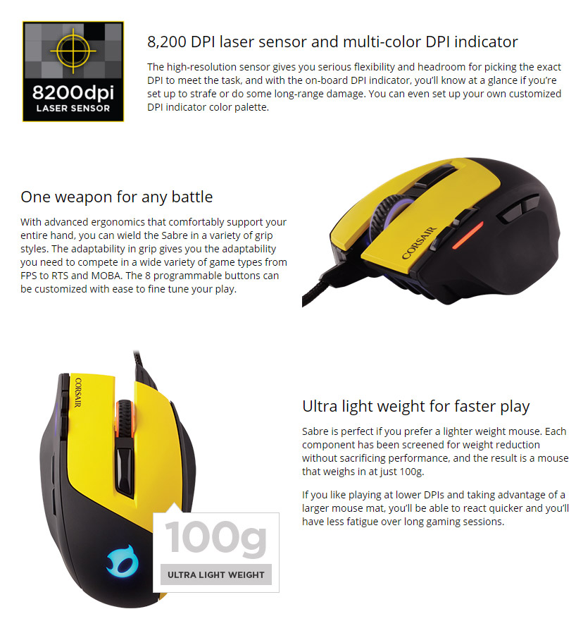 Buy Corsair Gaming Sabre RGB Laser Mouse Dignitas Edition [CH-9000225 ...
