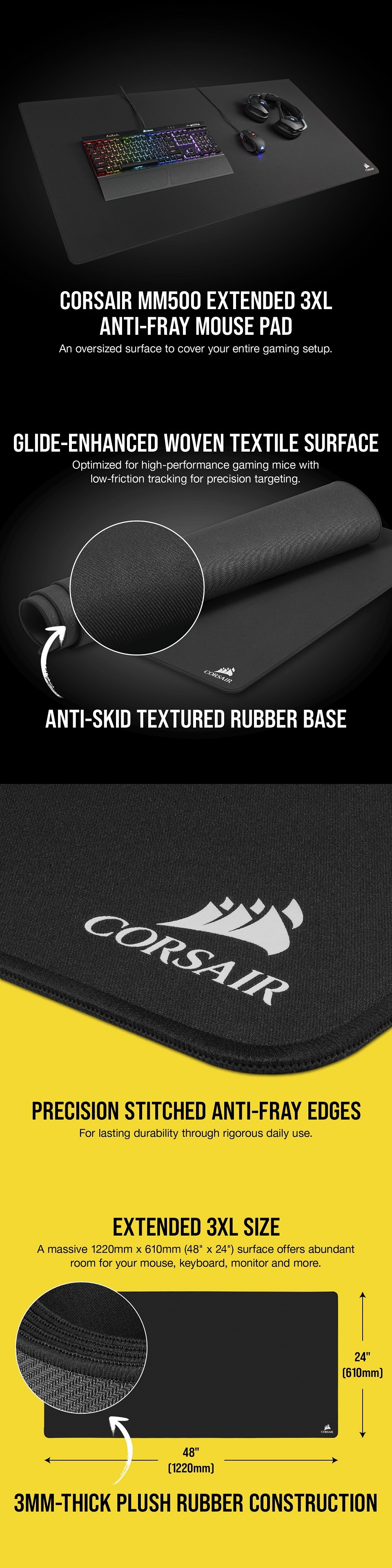 Buy Corsair MM500 Prem Anti-Fray Cloth Gaming Mouse Mat Extended 3XL ...