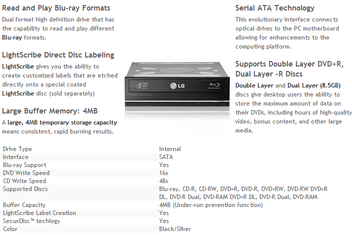 Buy LG CH10LS20 10X Blu-ray DVD Combo Drive [CH10LS20] | PC Case Gear ...