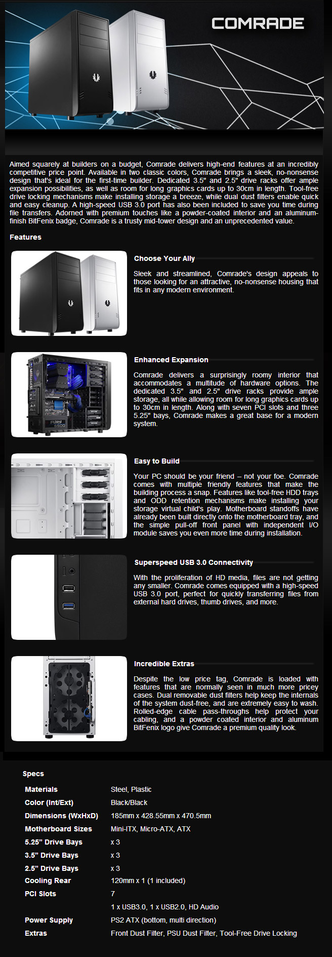 Buy BitFenix Comrade Case Black [BFC-COM-100-KKXS1-RP] | PC Case Gear ...