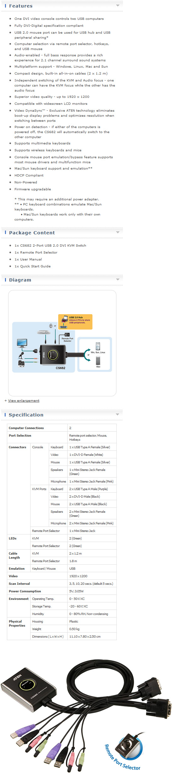 Buy ATEN CS-682 2-Port USB 2.0 DVI KVM Switch [CS-682] | PC Case Gear ...