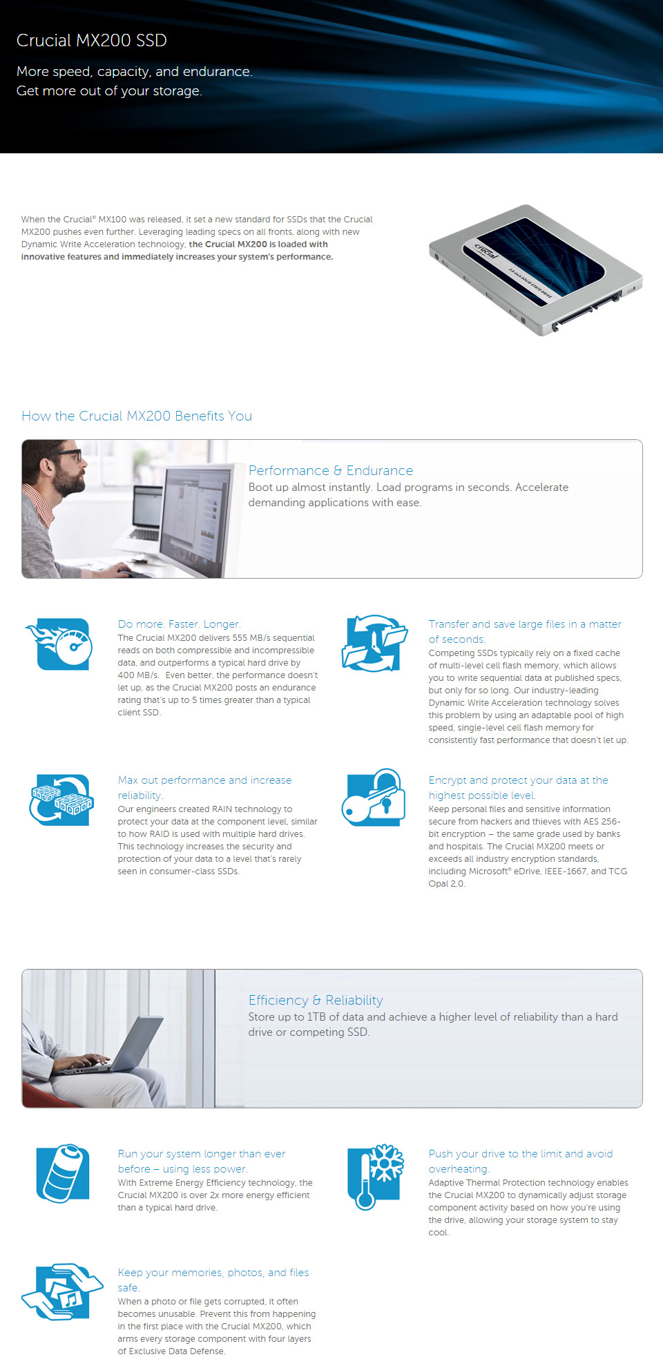 Buy Crucial MX200 500GB SSD [CT500MX200SSD1] | PC Case Gear Australia