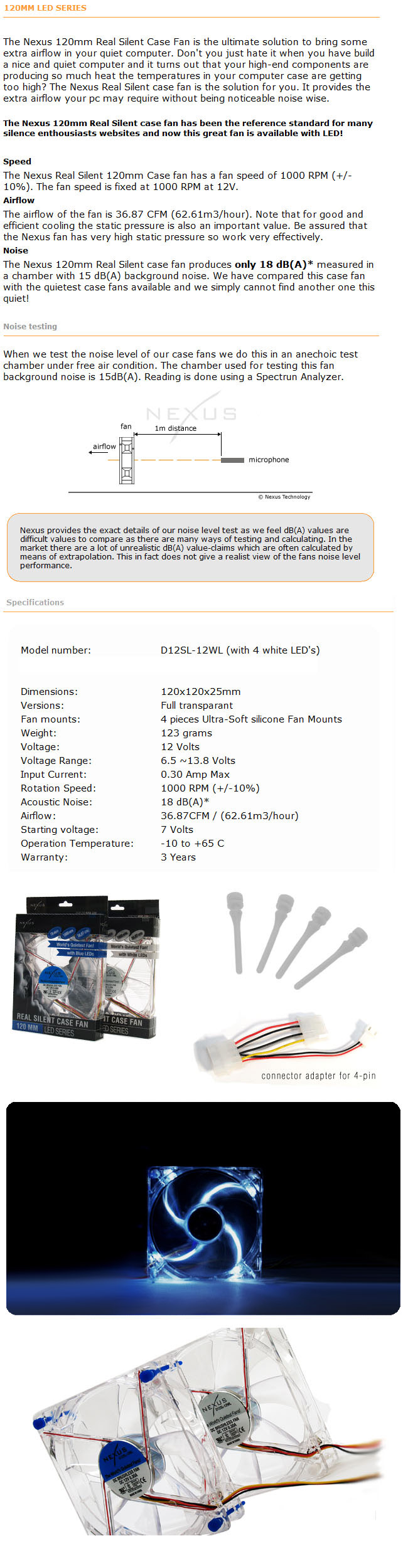 Buy Nexus Real Silent White LED 120mm Case Fan [NXS-D12SL-12WL] | PC ...