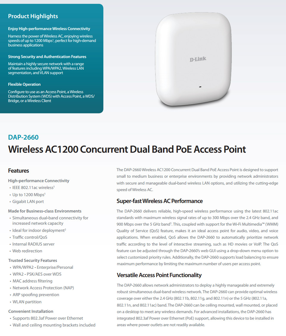 Buy D-Link DAP-2660 Wireless AC1200 Dual Band PoE Access Point [DAP ...