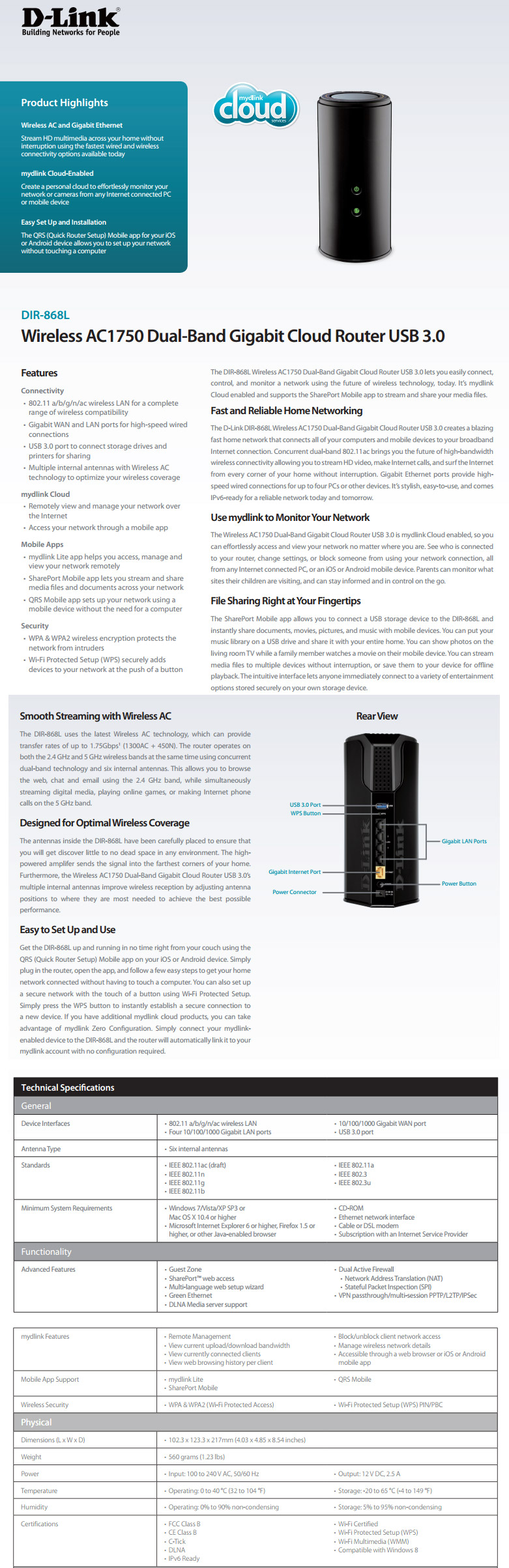 Buy D-Link Wireless DIR-868L AC1750 Dual Band Gigabit Cloud Router [DIR ...