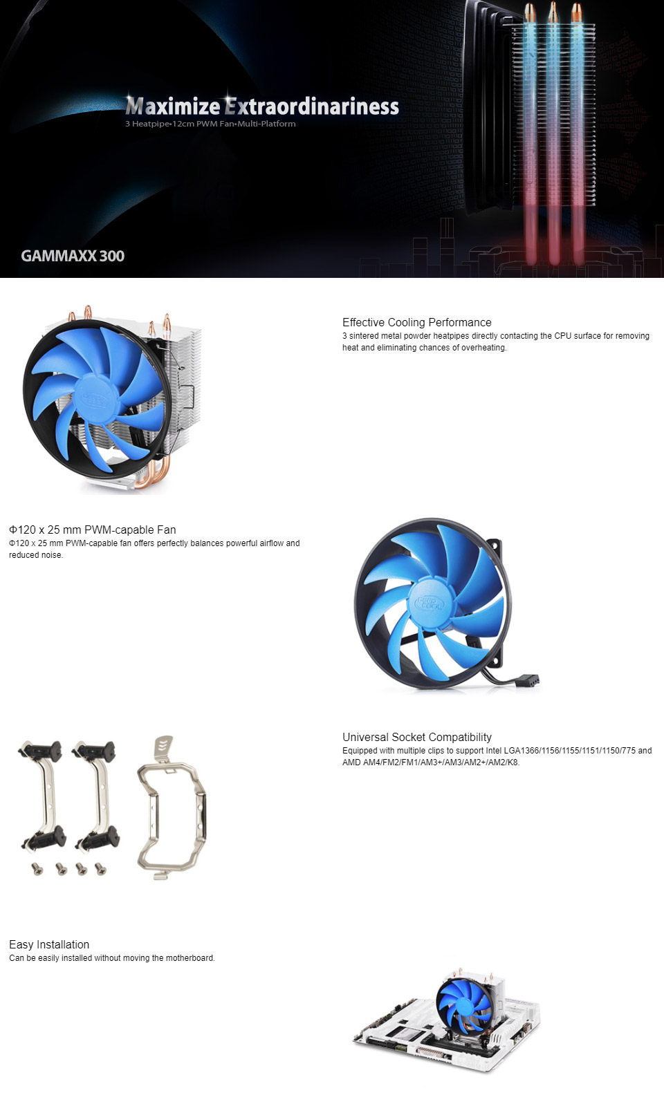 Buy Deepcool Gammaxx 300 CPU Cooler [DP-MCH3-GMX300] | PC Case Gear ...