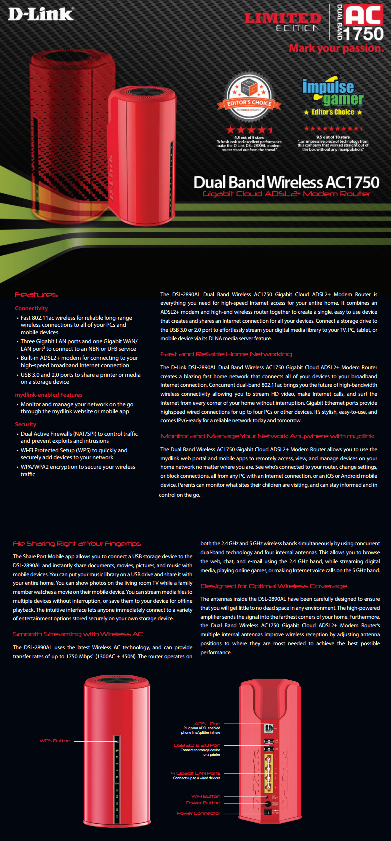 Buy D-Link DSL-2890AL/LE Red Wireless AC1750 ADSL2+ Modem Router [DSL ...