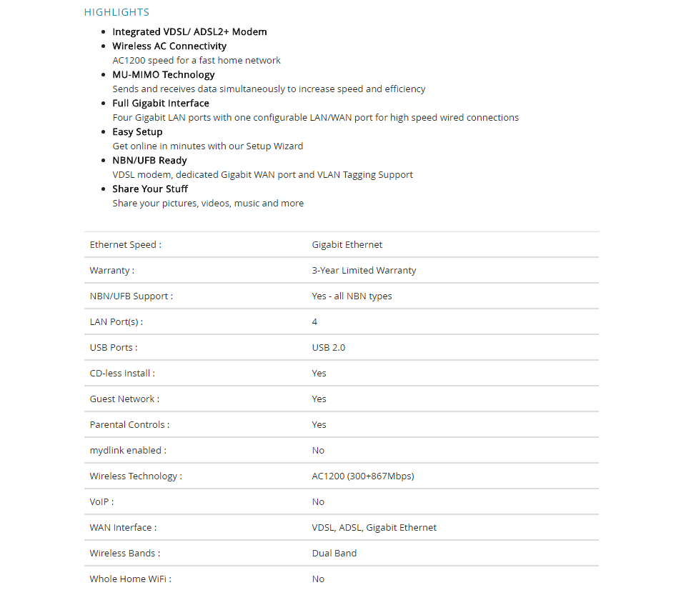 Buy D-Link DSL-3785 Wireless AC1200 VDSL/ADSL Modem Router [DSL-3785 ...