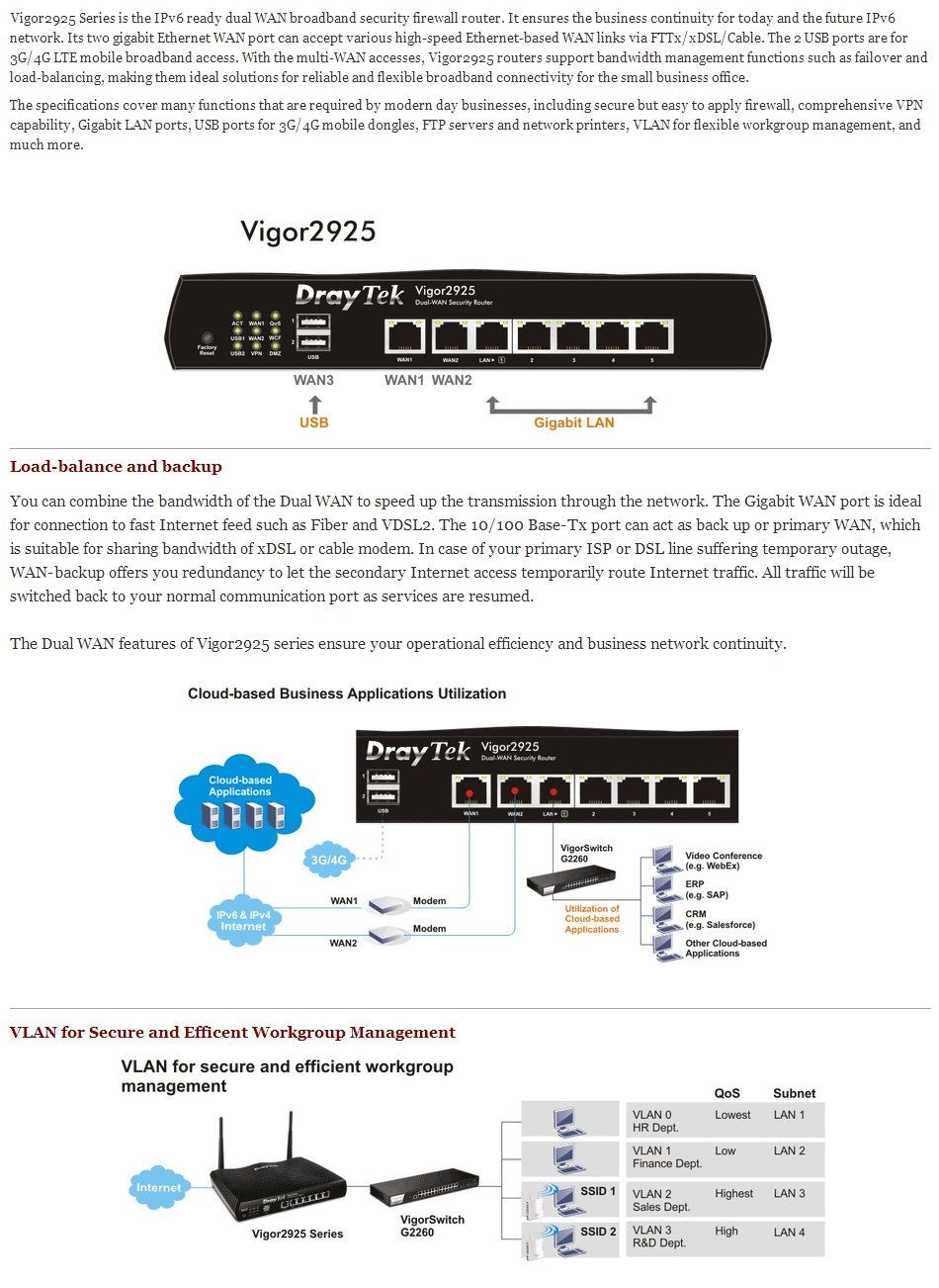 Buy Draytek Vigor DV2925 Dual Gigabit Router [DT-DV2925] | PC Case Gear ...