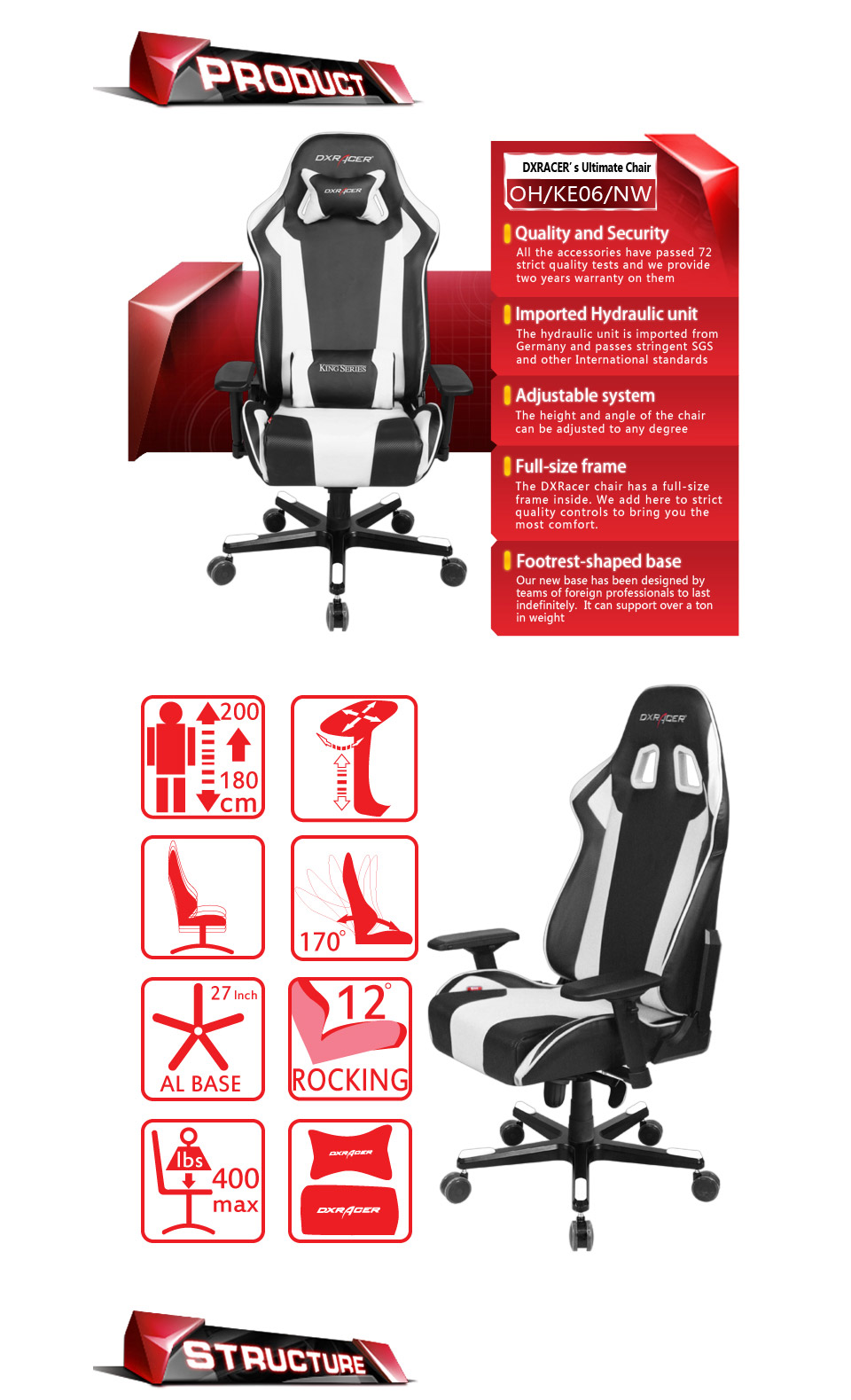 Buy DXRacer K Series PC Office/Gaming Chair Black & White [DXR-KE06-WH ...