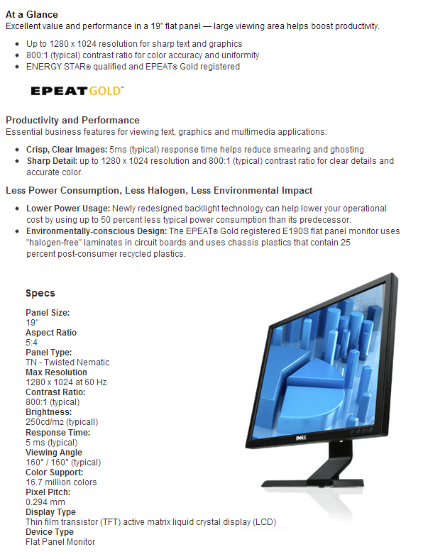 Buy Dell E190S 19in Flat Panel Monitor [E190S] | PC Case Gear Australia