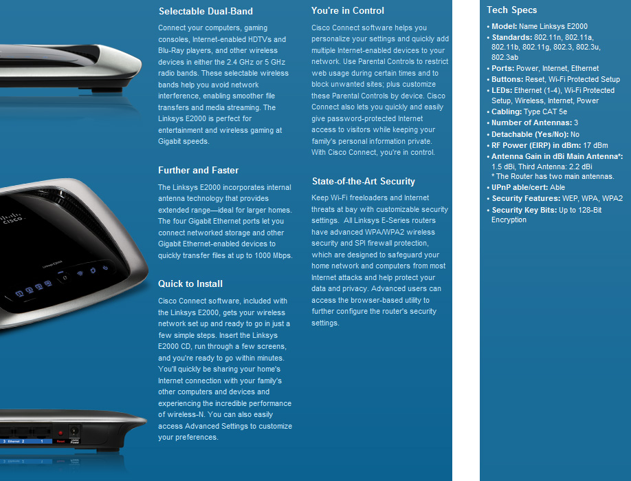 Buy Linksys E2000 Selectable Dual-Band Wireless N Router [E2000] | PC ...
