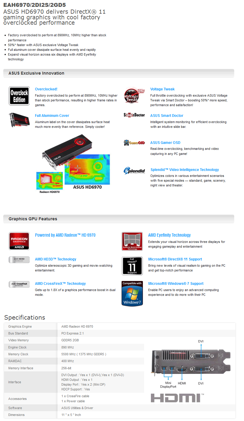 Buy ASUS Radeon HD 6970 2GB [EAH6970-2DI2S-2GD5] | PC Case Gear Australia