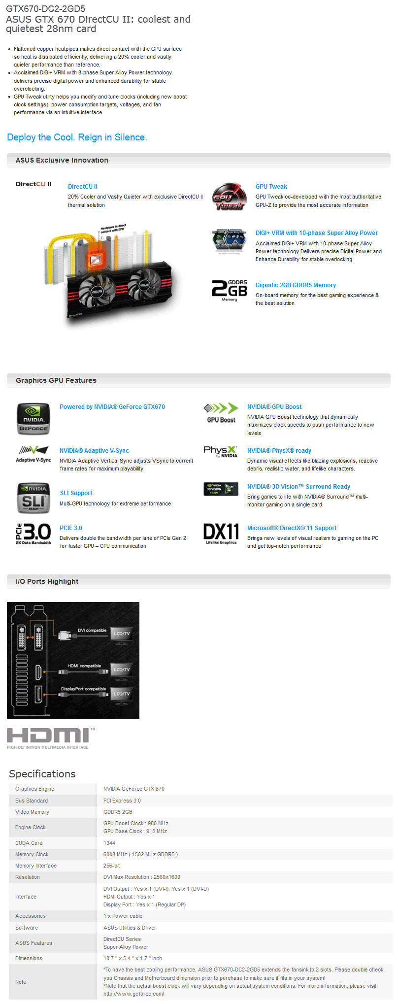 Buy ASUS GeForce GTX 670 DirectCU II [ENGTX670-DC2-2GD5] | PC Case Gear ...