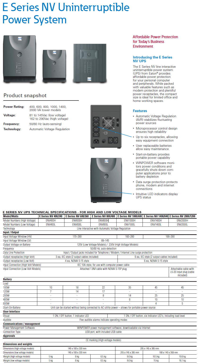 Buy Eaton ENV800HA 800VA/480W Line Interactive UPS with AVR [ENV800HA ...