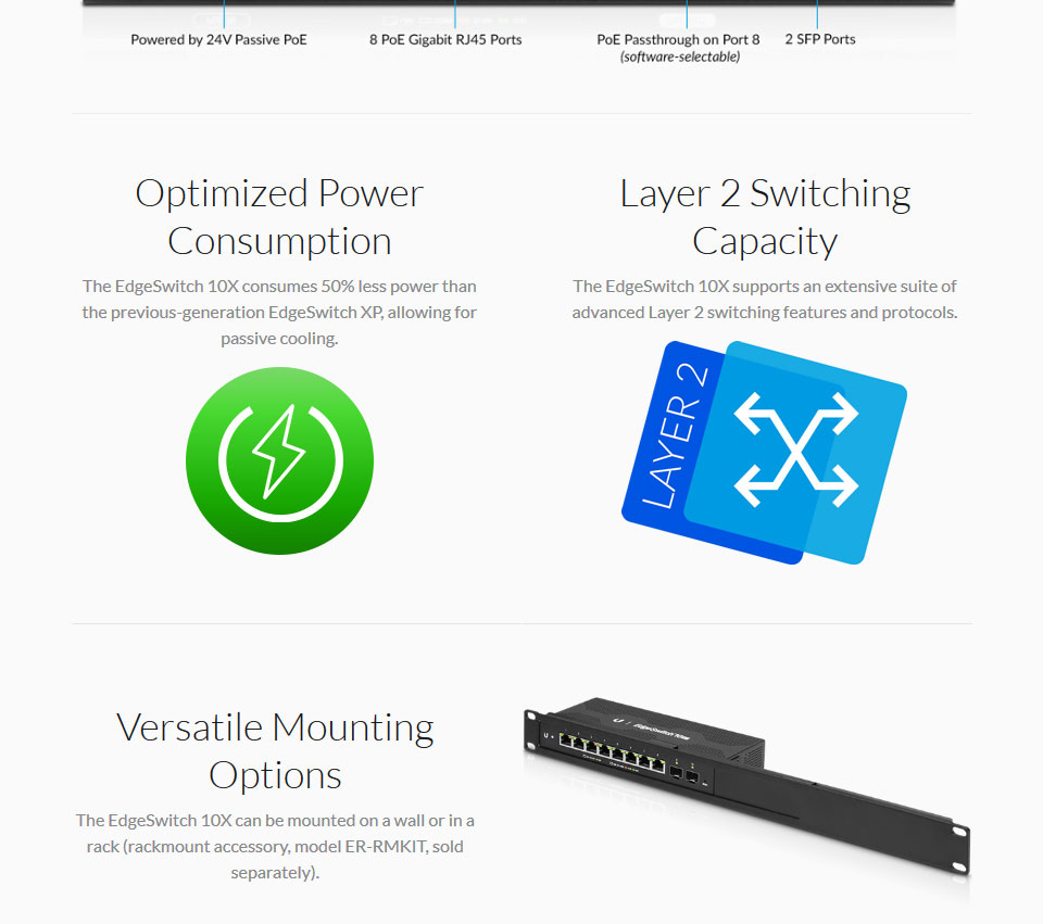 Buy Ubiquiti EdgeSwitch 10x 10-Port Switch with PoE Passthrough [ES-10X ...
