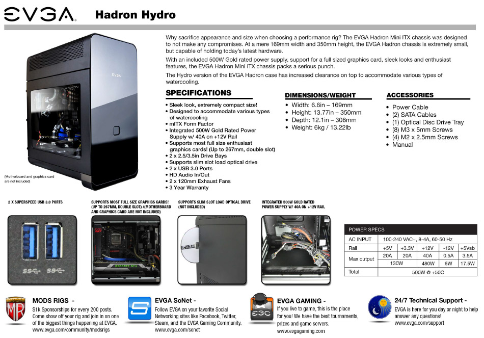 Buy EVGA Hadron Hydro Mini ITX Chassis with 500W Gold PSU [EVGA-110-MW ...