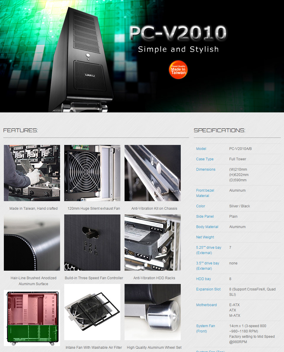 Buy Lian Li PC-V2010 Full Tower Chassis (ex-display) [EXD-PC-V2010 ...