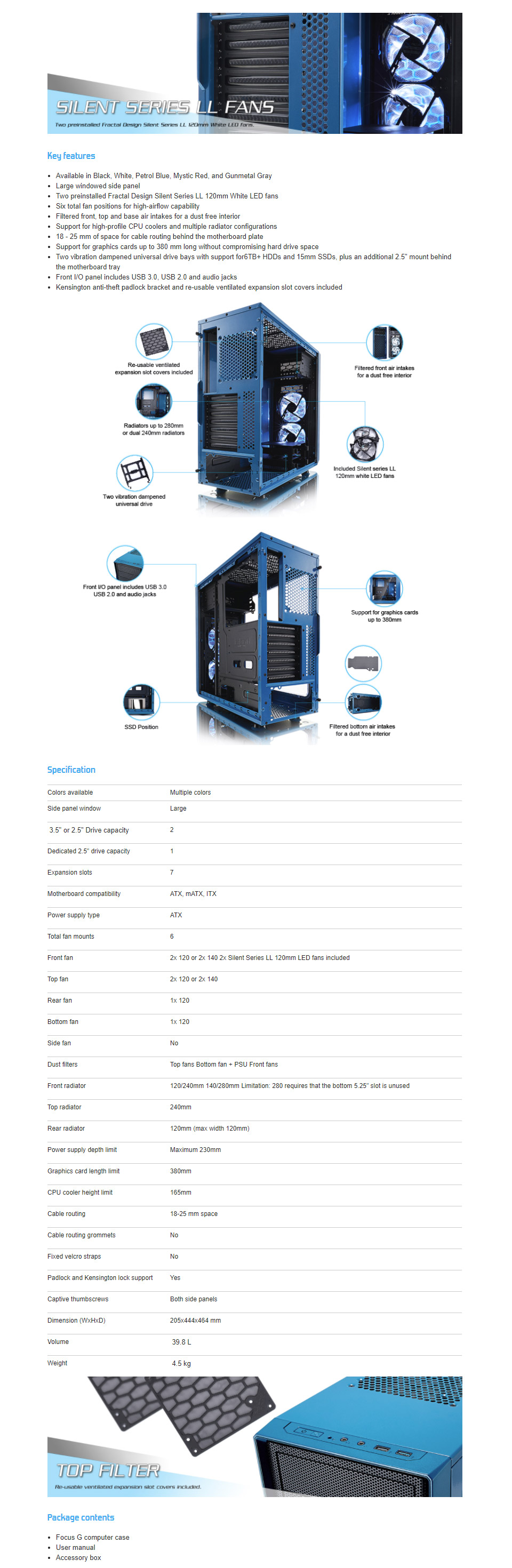 Buy Fractal Design Focus G ATX Case with Window Petrol Blue [FD-CA ...