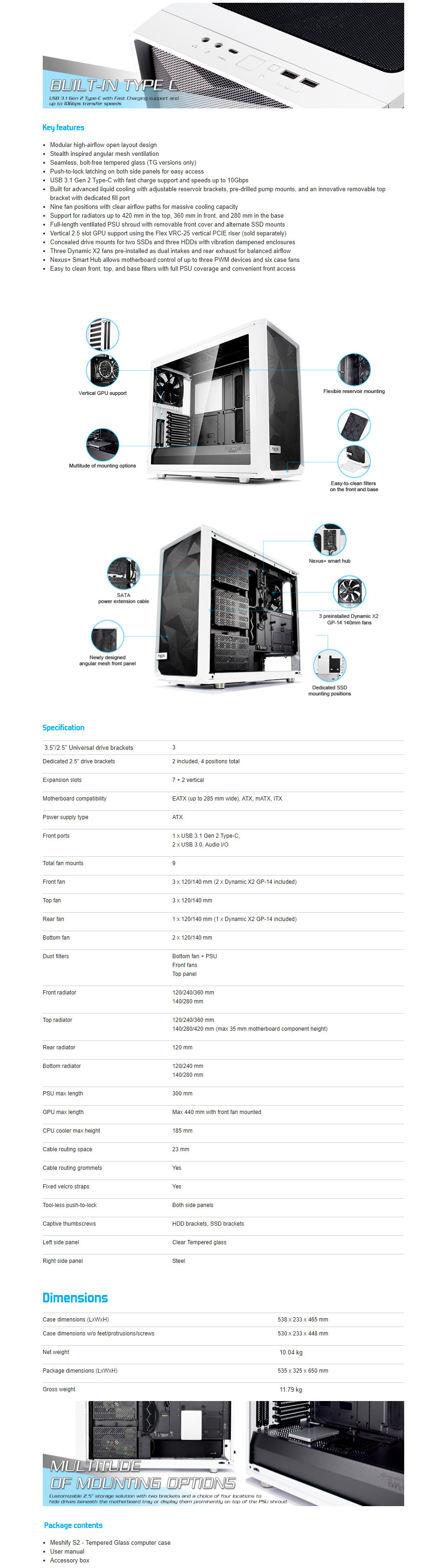 Buy Fractal Design Meshify S2 White Tempered Glass [FD-CA-MESH-S2-WT ...