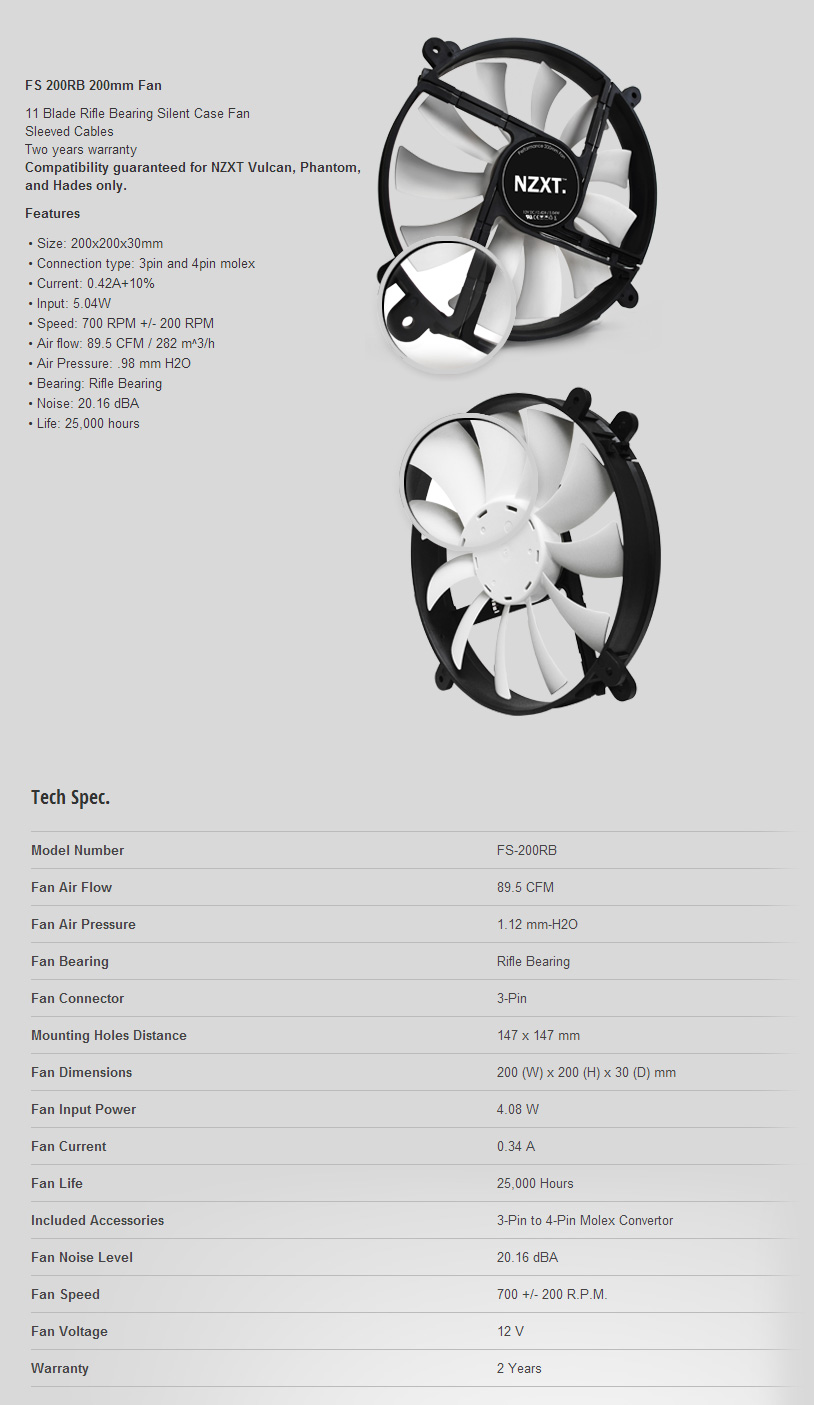 Buy NZXT 200mm FS 200RB Rifle Bearing Fan [FS-200RB] | PC Case Gear ...