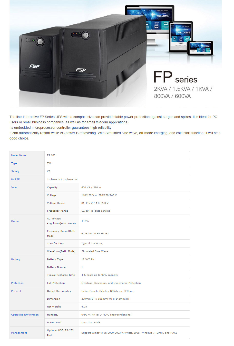 Buy FSP FP600VA 360W Line Interactive UPS [FSP-FP600VA] | PC Case Gear ...