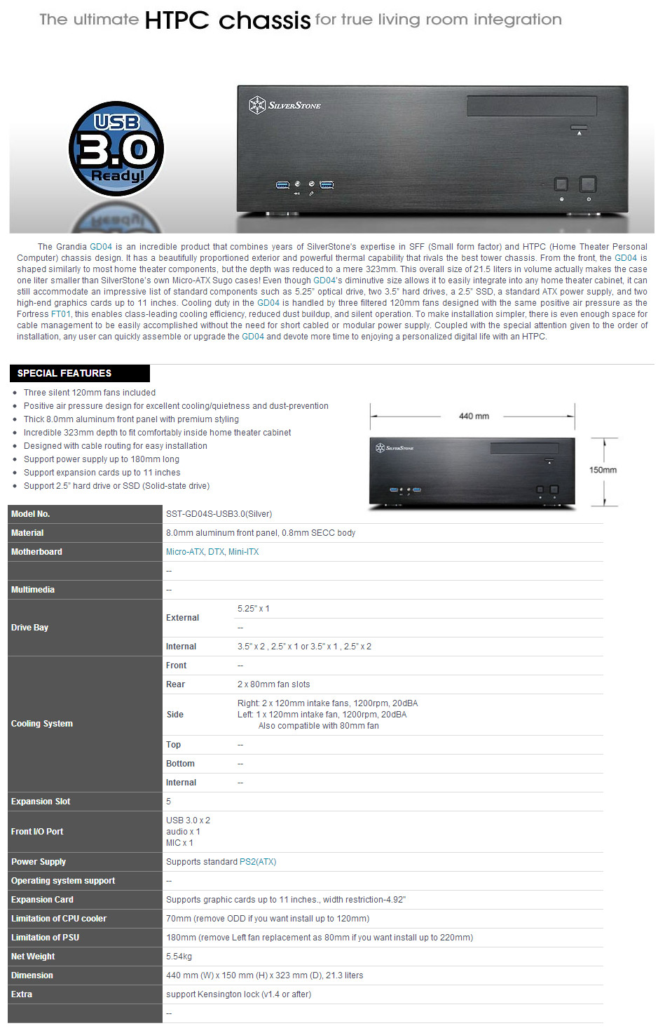 Buy Silverstone Grandia GD04 USB 3.0 HTPC Case Silver [GD04S-USB3] | PC ...