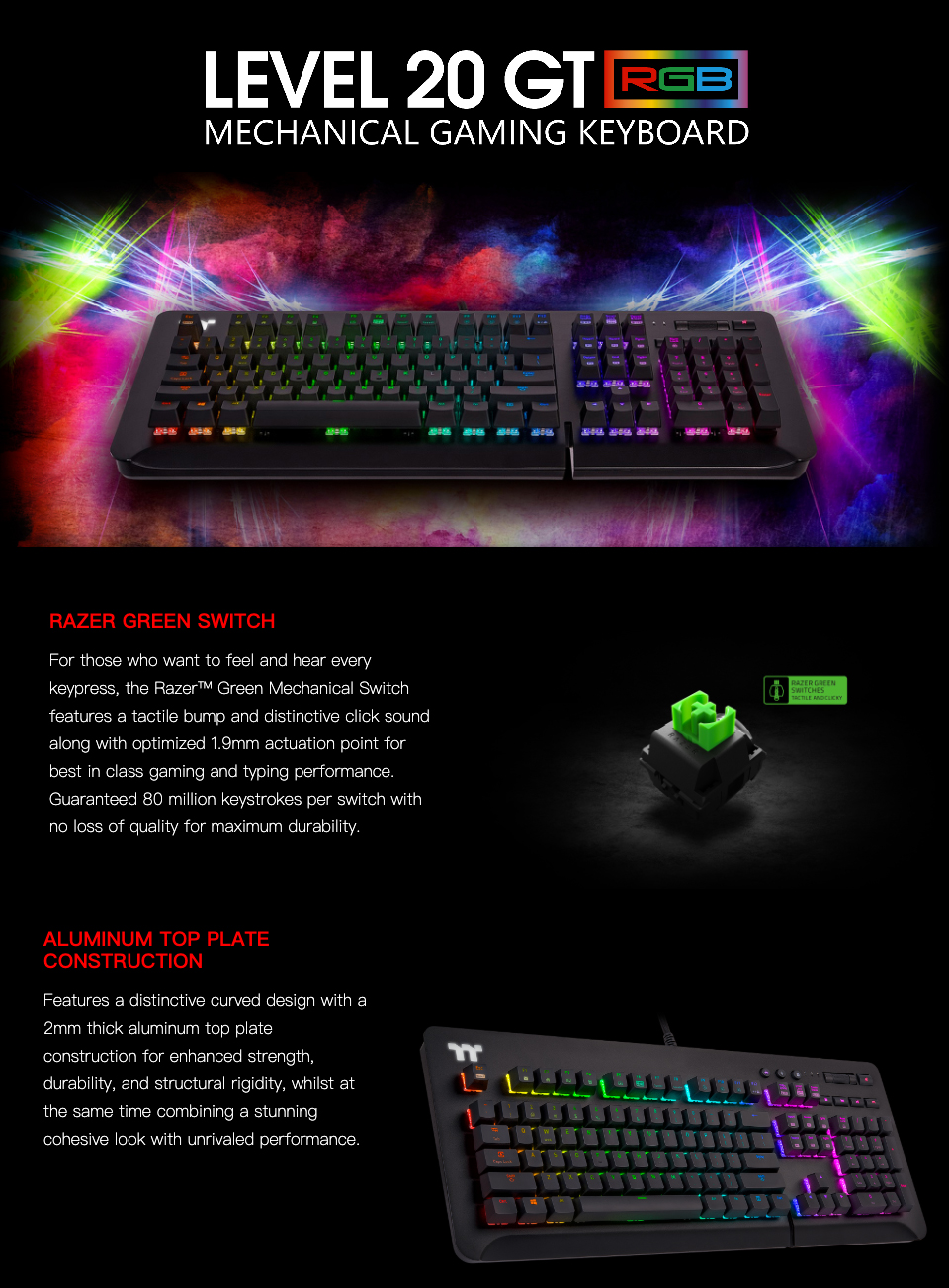 Buy Thermaltake Level 20 GT RGB Razer Mech Keyboard Green [GKB-LVG ...