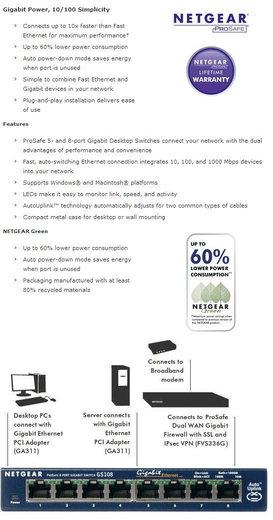 Buy Netgear GS108 8 Port Gigabit Ethernet Switch [GS108] | PC Case Gear ...