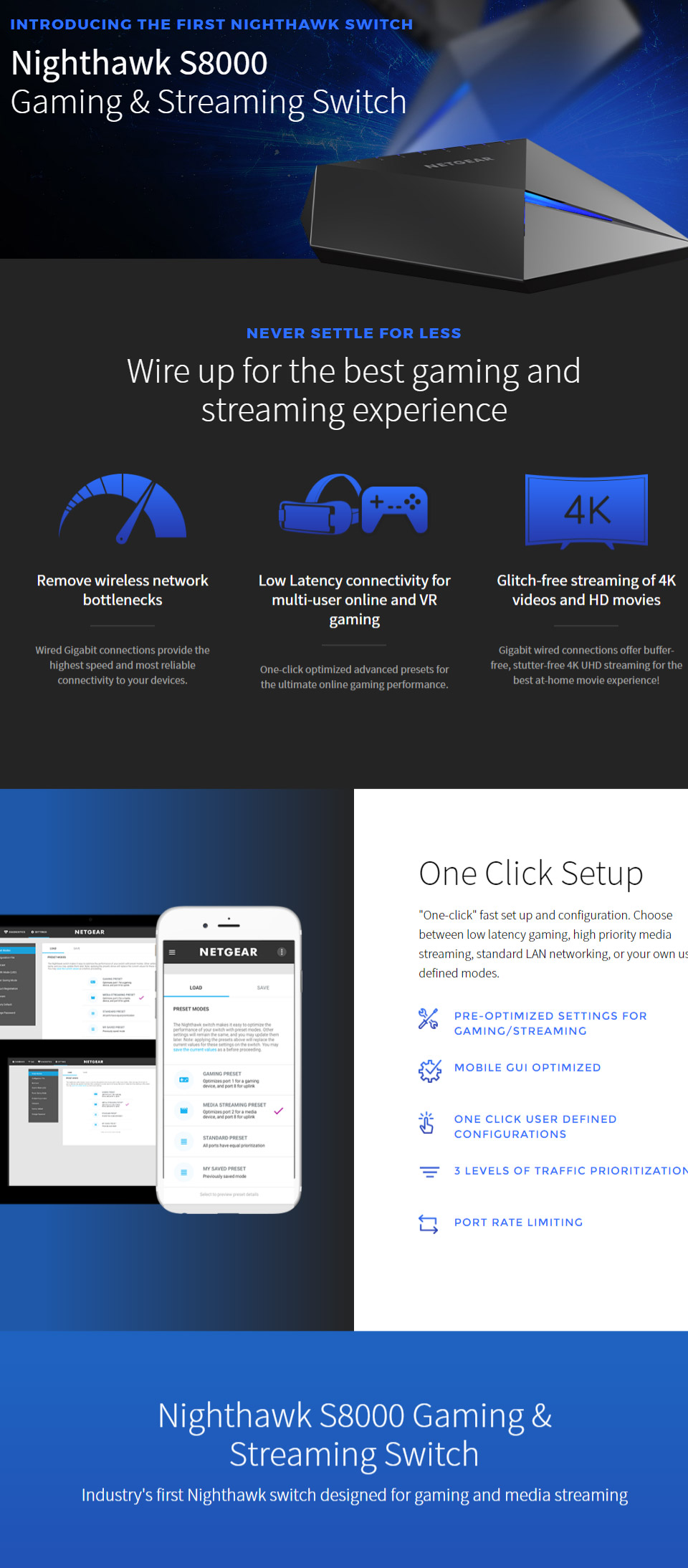 Buy Netgear Nighthawk S8000 Gaming Streaming Switch [GS808E-100AUS ...