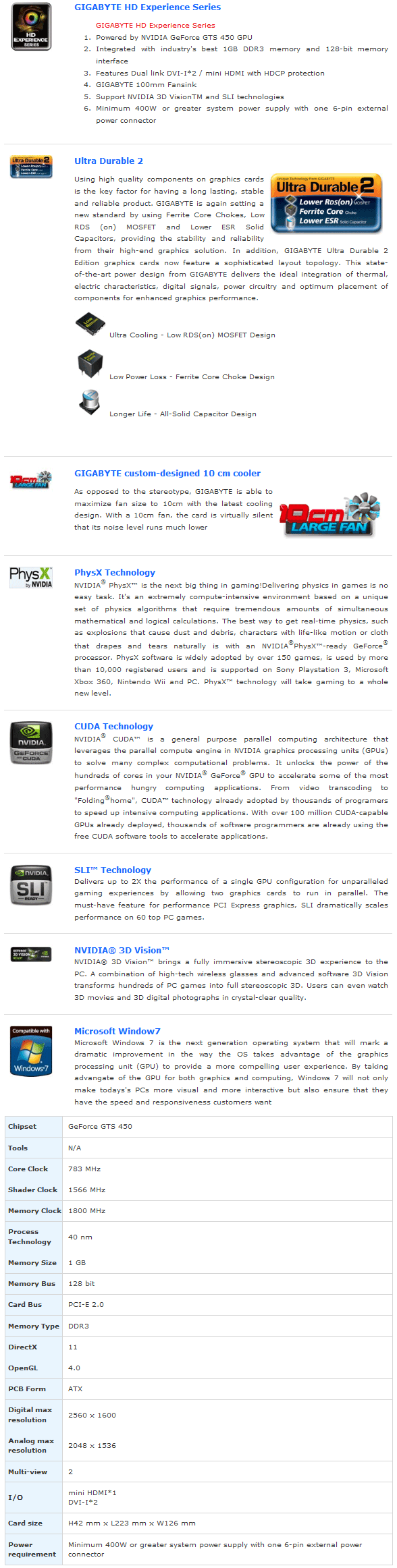 Buy Gigabyte GeForce GTS 450 1GB [GV-N450D3-1GI] | PC Case Gear Australia