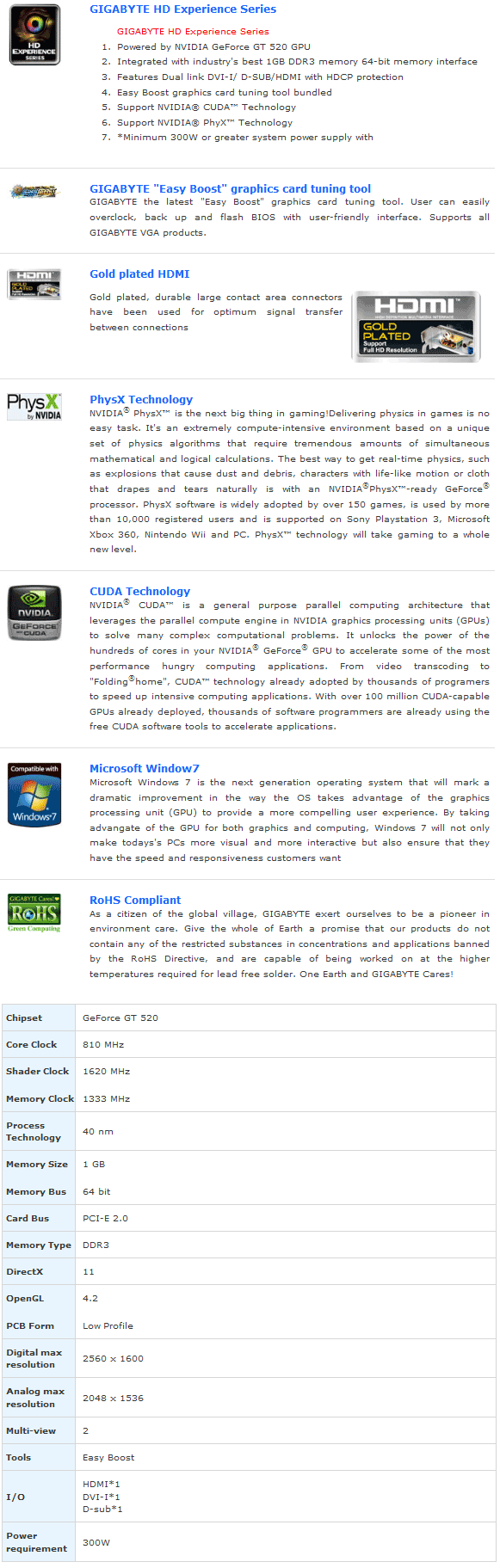 Buy Gigabyte GeForce GT 520 1GB [GV-N520D3-1GI] | PC Case Gear Australia
