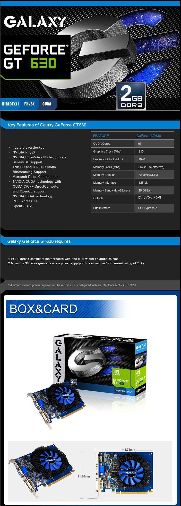 Buy Galaxy GeForce GT 630 2GB [GXY-GT630-2GD3] | PC Case Gear Australia