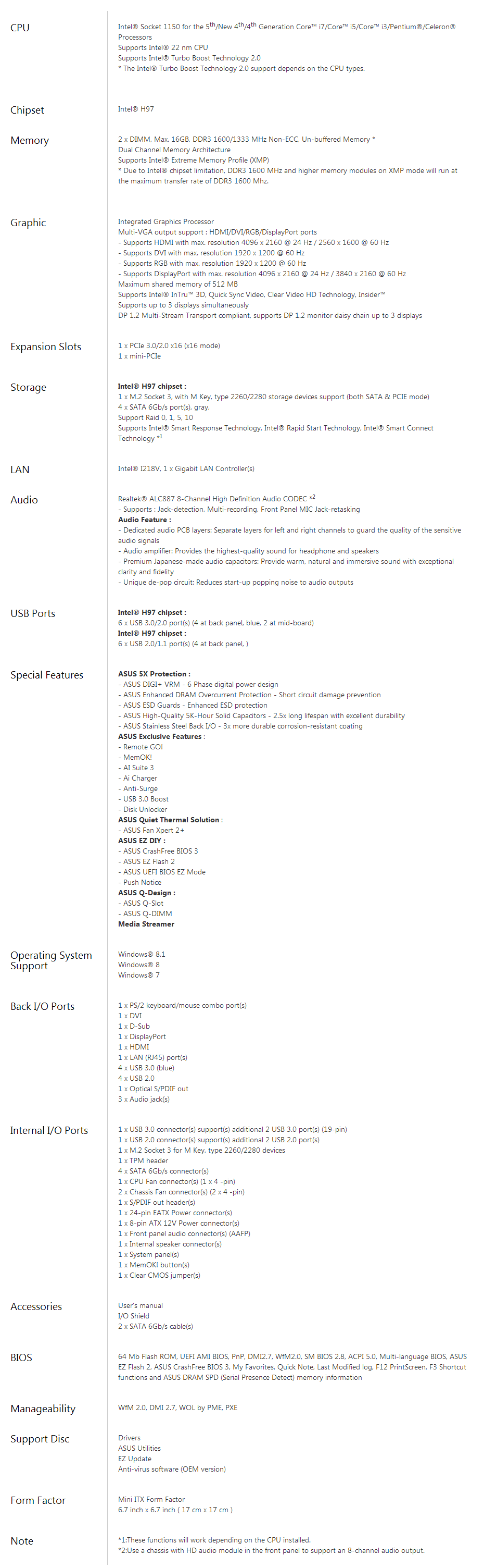 Buy ASUS H97I-PLUS Motherboard [H97I-PLUS] | PC Case Gear Australia