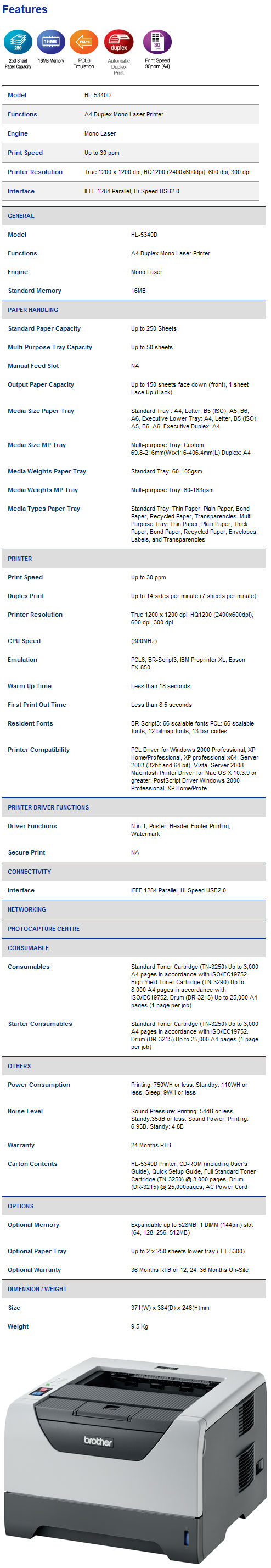 Buy Brother HL-5340D Mono Laser Printer [HL-5340D] | PC Case Gear Australia