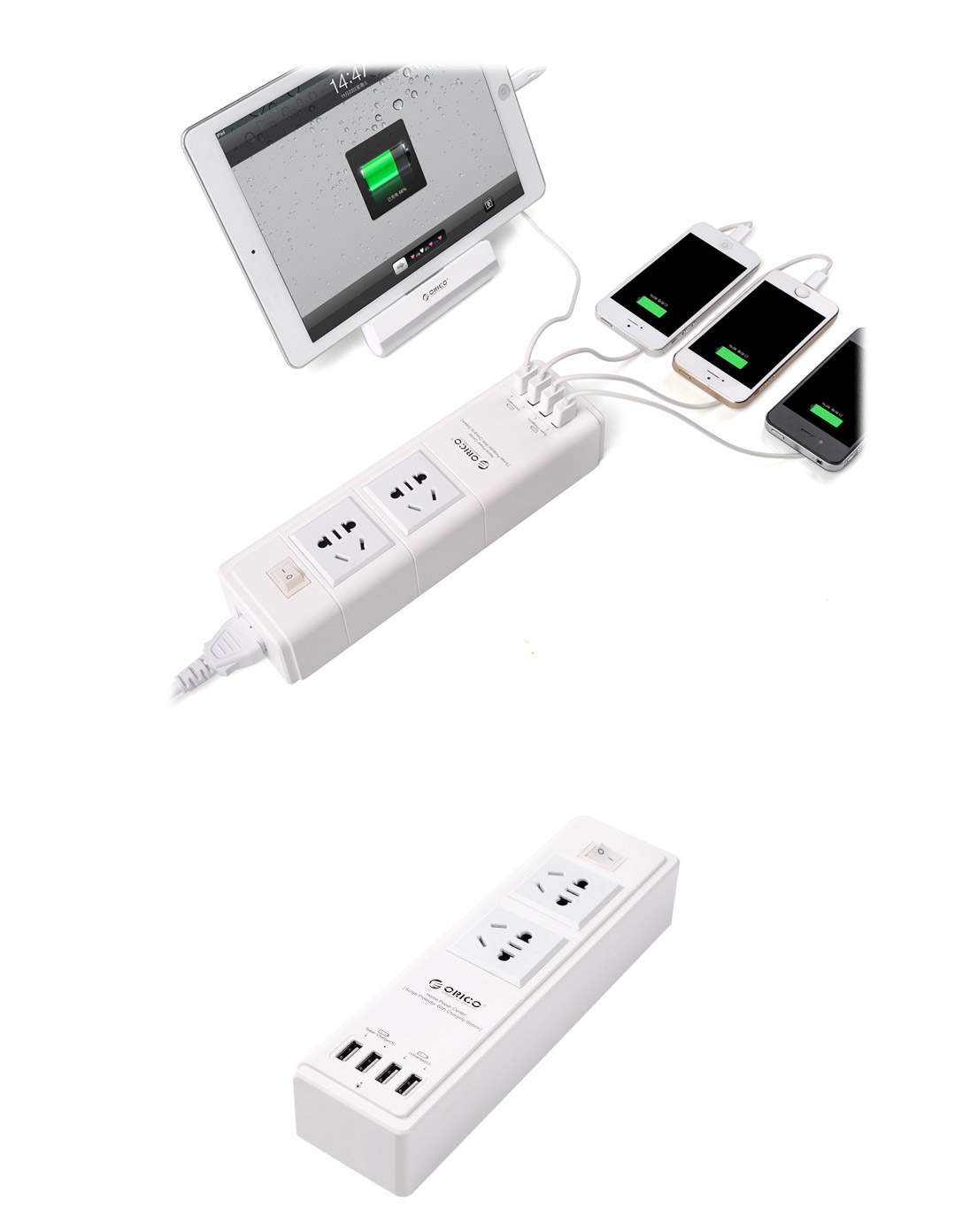 Buy Orico Dual AC Ports with 4 USB Charging Ports White [ORICO-HPC-2A4U ...