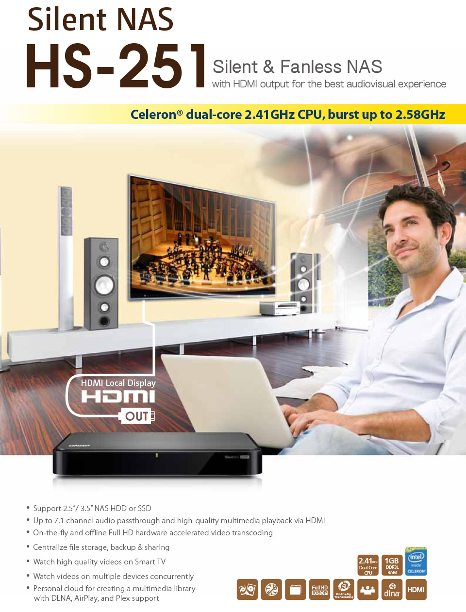 Buy QNAP HS-251 2 Bay Silent NAS [HS-251] | PC Case Gear Australia