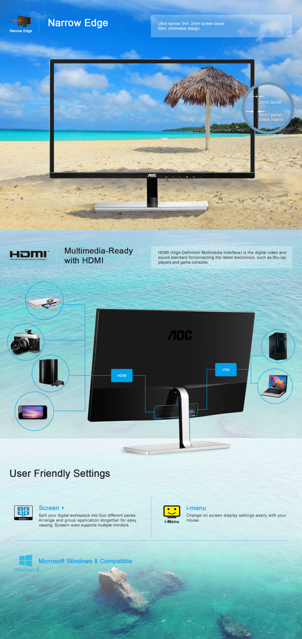 Buy AOC I2279VWHE 21.5in Widescreen IPS Monitor [I2279VWHE] | PC Case ...