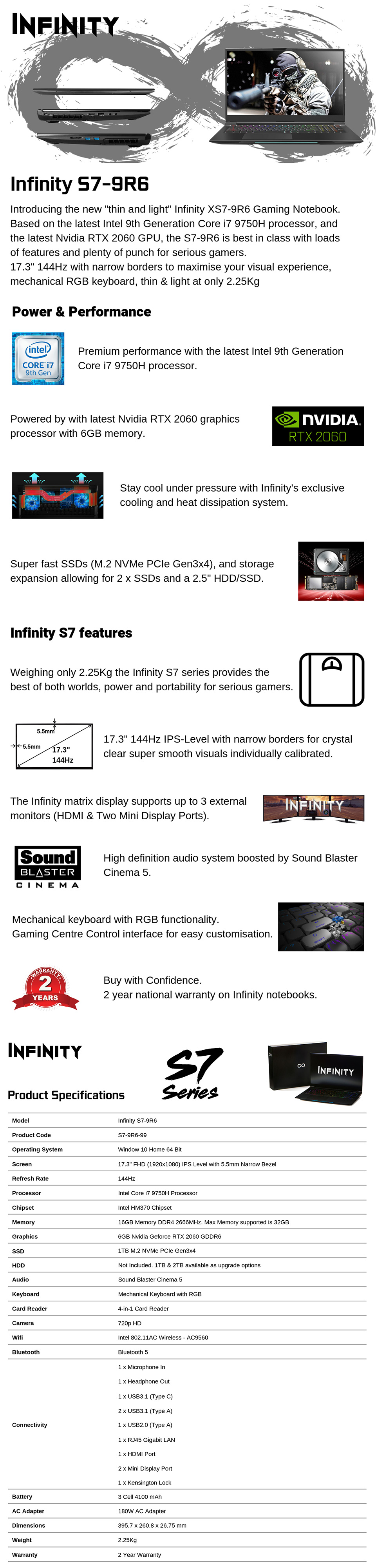 Buy Infinity S7 i7 RTX 2060 17.3in 144hz Gaming Laptop [S7-9R6-99 ...