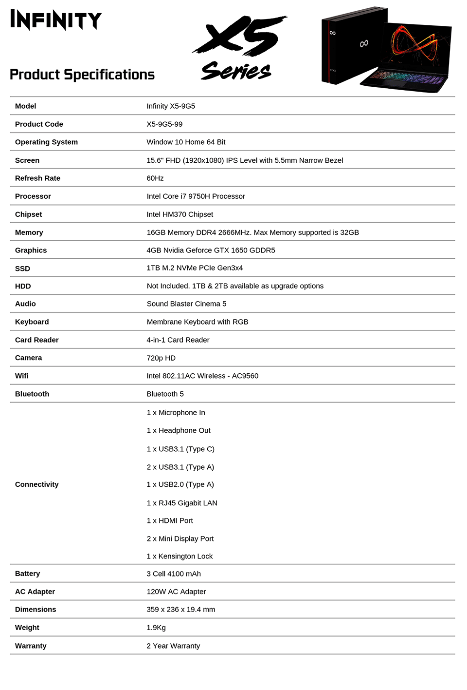Buy Infinity X5 9th Gen Core i7 GTX 1650 15.6in Gaming Laptop [INFINITY ...