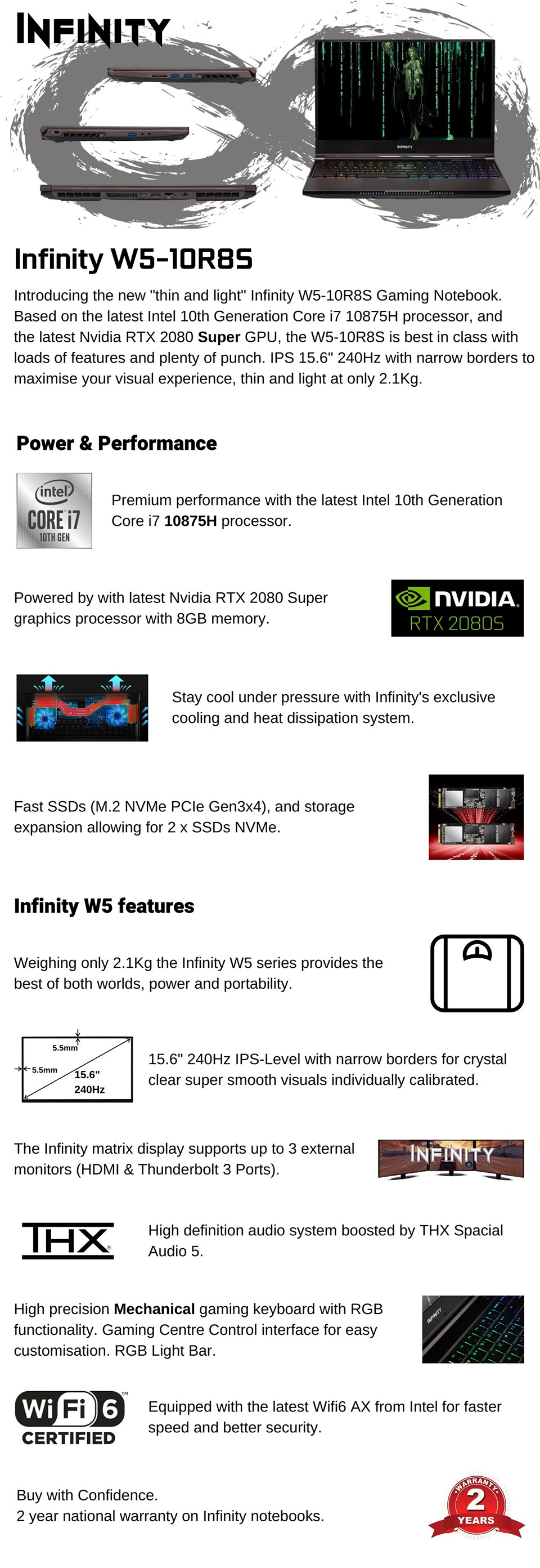 Buy Infinity W5 Core i7 RTX 2080 Super 15.6in 240Hz Laptop [INFINITY-W5-10R8S-899] | PC Case ...