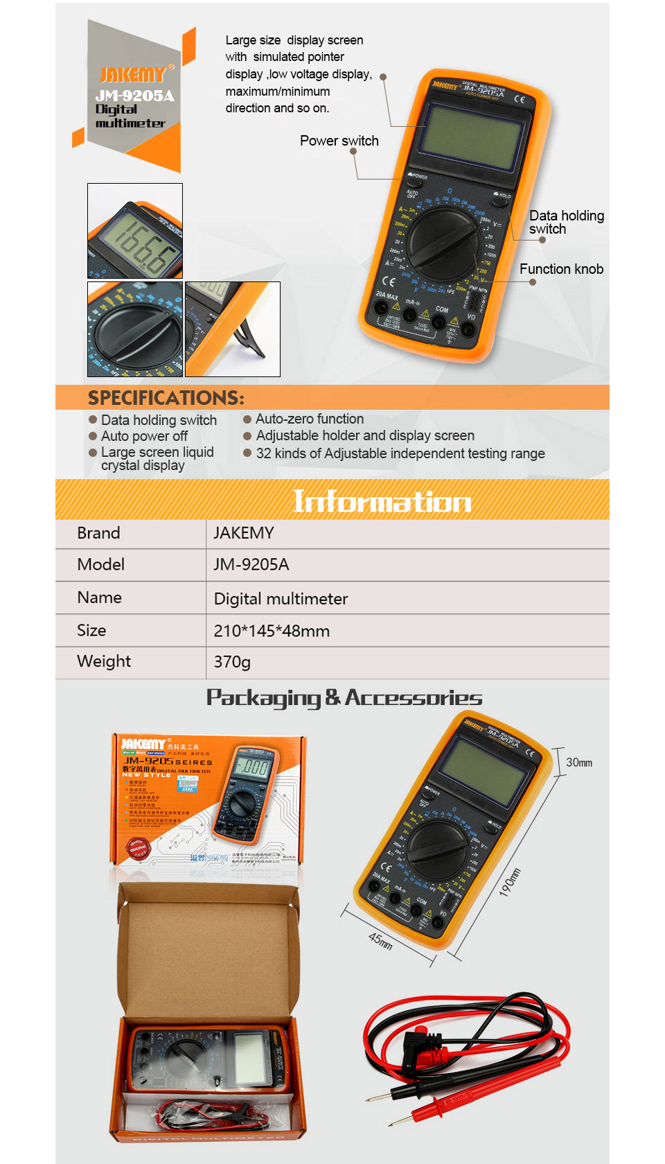 Buy Jakemy Digital Multimeter [JM-9205A] | PC Case Gear Australia