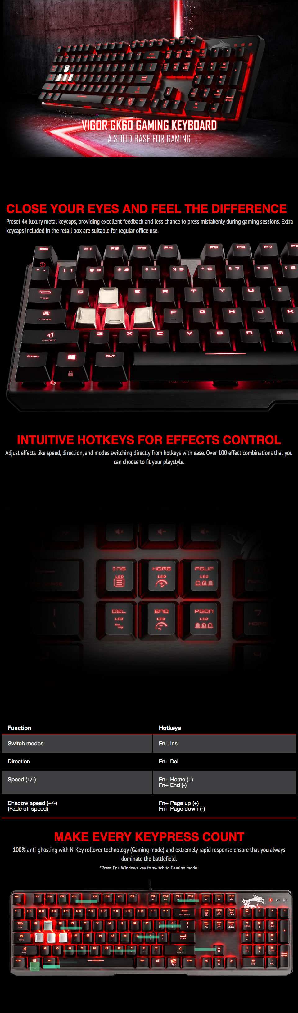 Buy MSI Gaming Vigor GK60 LED Mech Keyboard Cherry Red [VIGOR-GK60CR ...