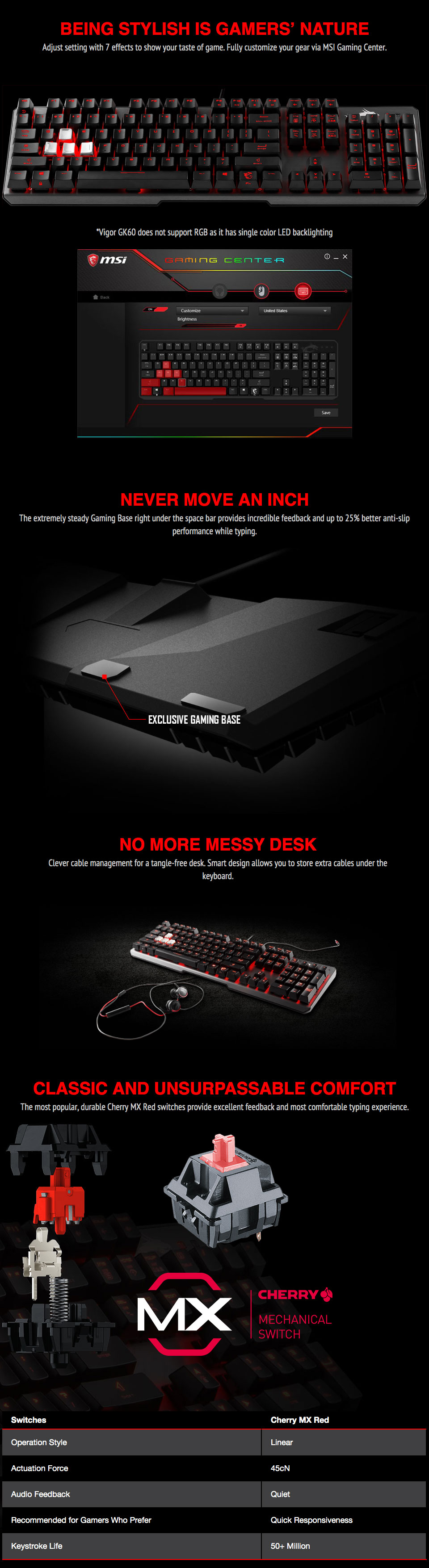 Buy MSI Gaming Vigor GK60 LED Mech Keyboard Cherry Red [VIGOR-GK60CR ...