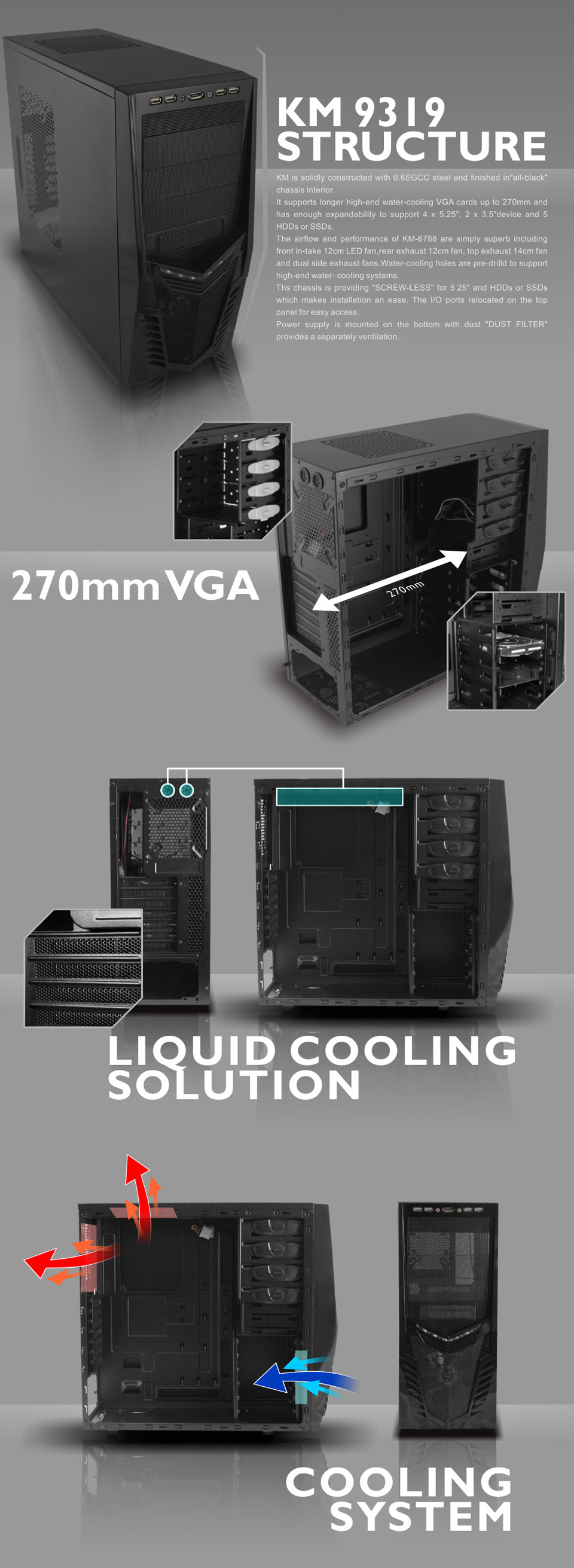 Buy CaseCom KM9319 Fighter Mid Tower Case [KM9319] | PC Case Gear Australia