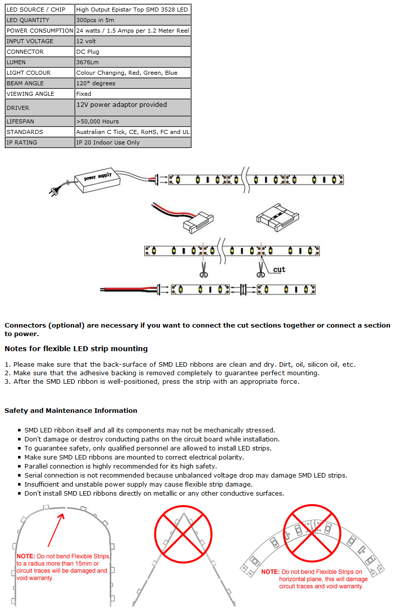 Buy LEDware LED RGB Flex Ribbon Strip Kit 12V 5m [LED-STP-5MRGB-INT ...