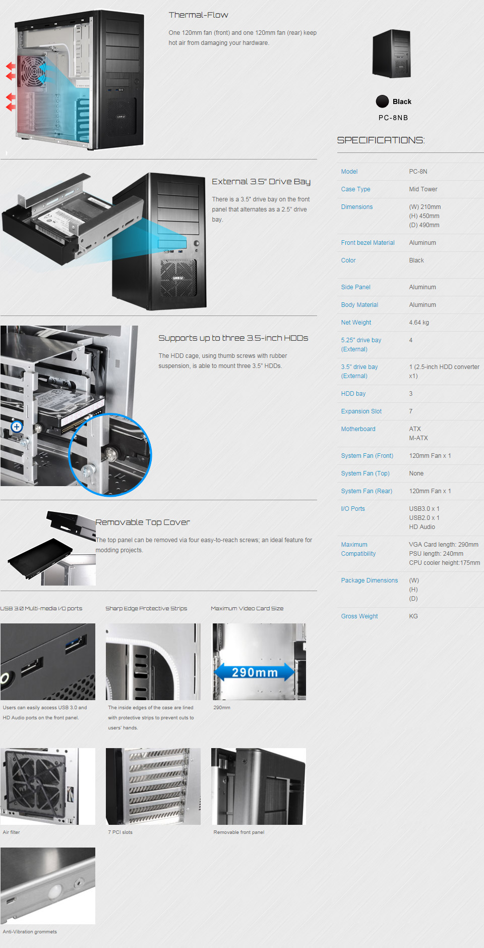 Buy Lian Li PC-8NB Black [LL-PC-8NB] | PC Case Gear Australia