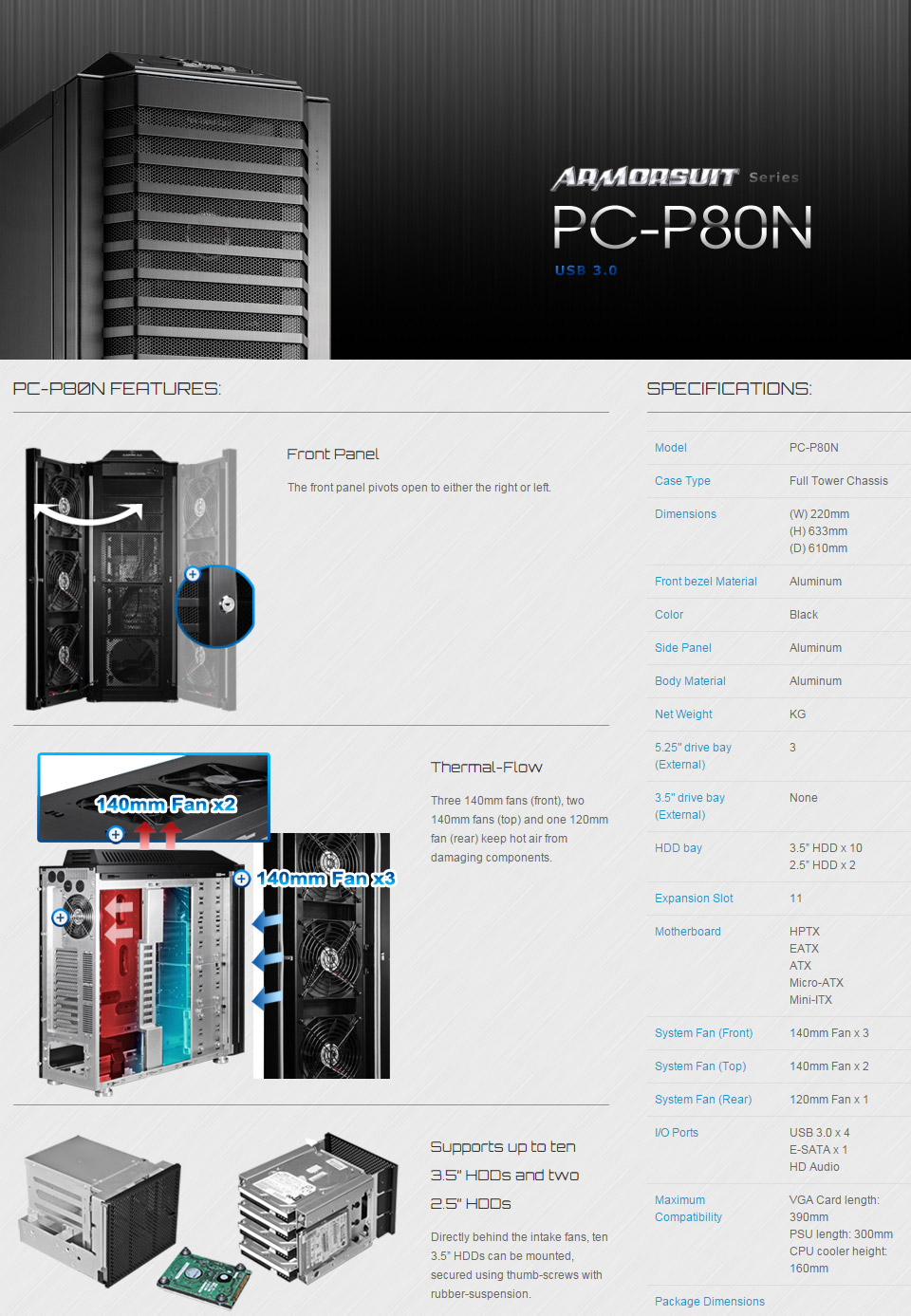 Buy Lian Li Black PC-P80N USB 3.0 Black Case [LL-PC-P80NB] | PC Case ...